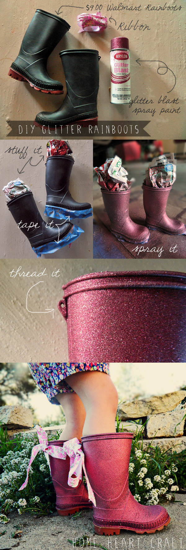 DIY Glitter Rainboots - Upcycle Your Old Rainboots!